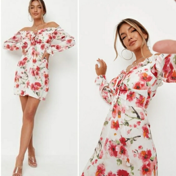 Missguided | Dresses | Coral And White Off The Shoulder Short Dress By ...